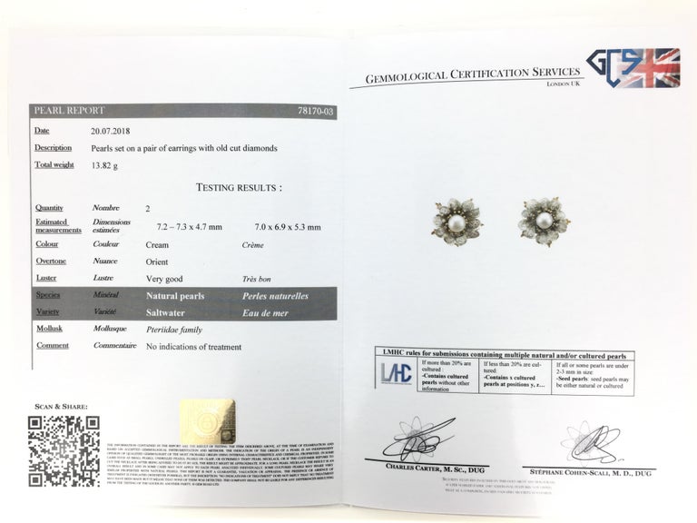 Antique Victorian GCS Report Natural Pearls and Old Cut Diamonds Flower ...