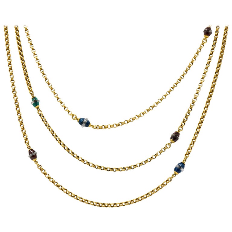 Antique Victorian Gemstone 14 Karat Gold Long Chain Garnet Rock Crystal ...