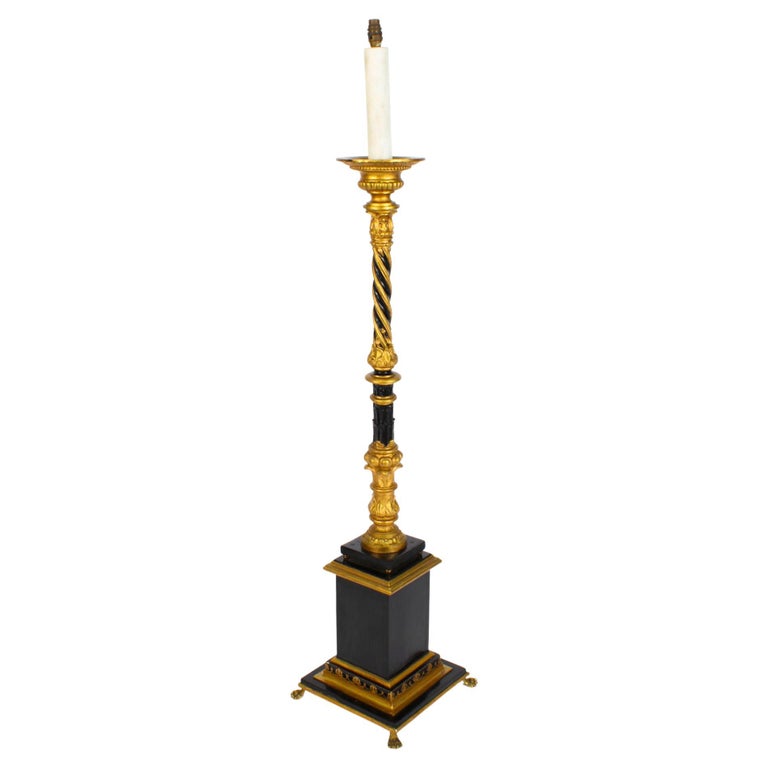 Antique Victorian Gilded and Ebonized Classical Column Standard Lamp ...