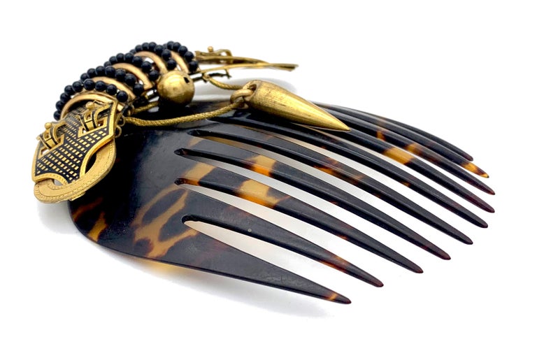 Antique Victorian Gilt Metal Enamel Hair Comb Buckle Motif Suspended ...