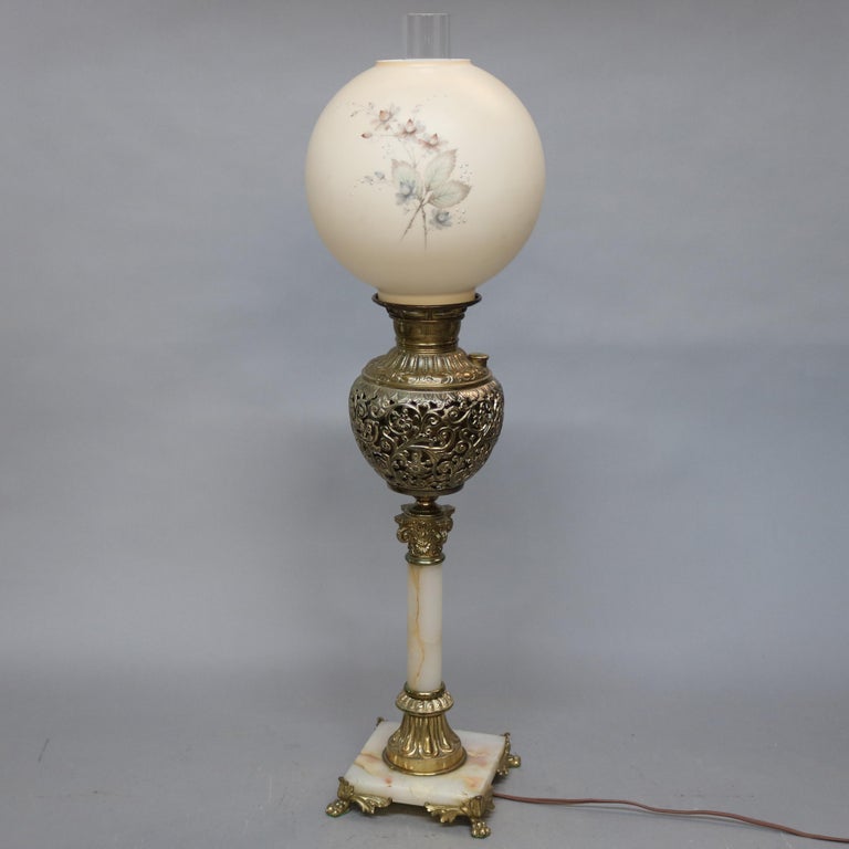 Antique Victorian Gilt Metal and Onyx Parlor Lamp, circa 1890 at 1stDibs