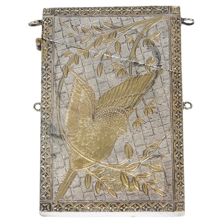 Antique Victorian Gilt Silver Plate Calling Card Holder For Sale at 1stDibs