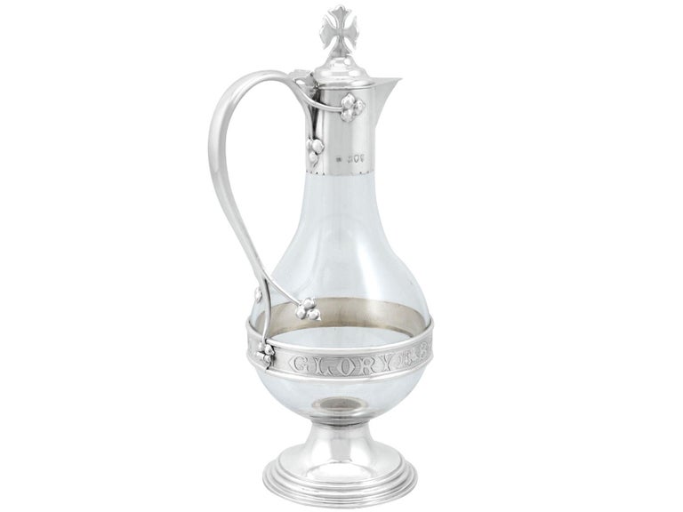 Antique Victorian Glass and Sterling Silver Mounted Communion Wine Jug ...