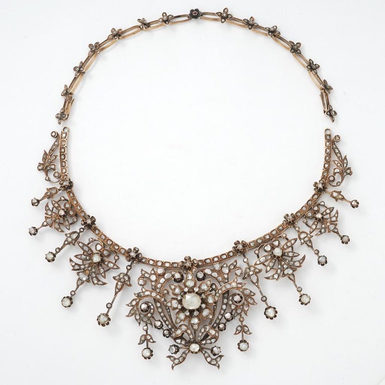 Antique Victorian Gold Diamond Approx 30.00 Carat Old Rose Cut Necklace ...