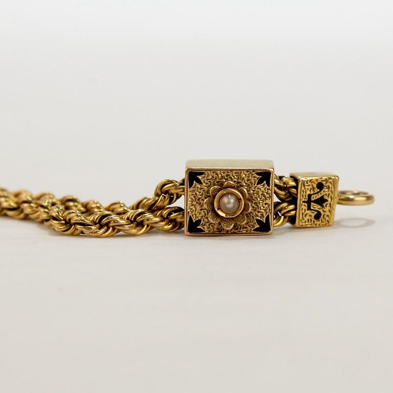 Antique Victorian Gold and Enamel Watch Chain with Slides and a Fob ...