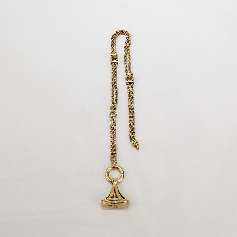 Antique Victorian Gold and Enamel Watch Chain with Slides and a Fob ...