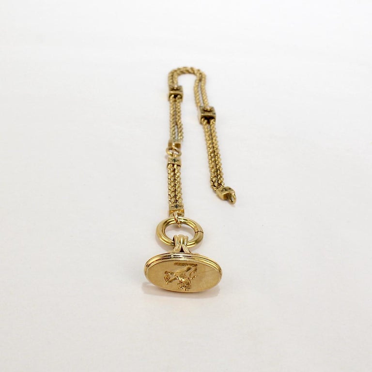 Antique Victorian Gold and Enamel Watch Chain with Slides and a Fob ...