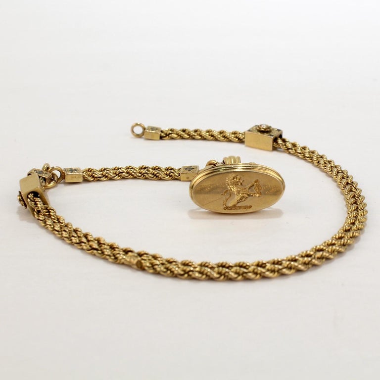 Antique Victorian Gold and Enamel Watch Chain with Slides and a Fob ...
