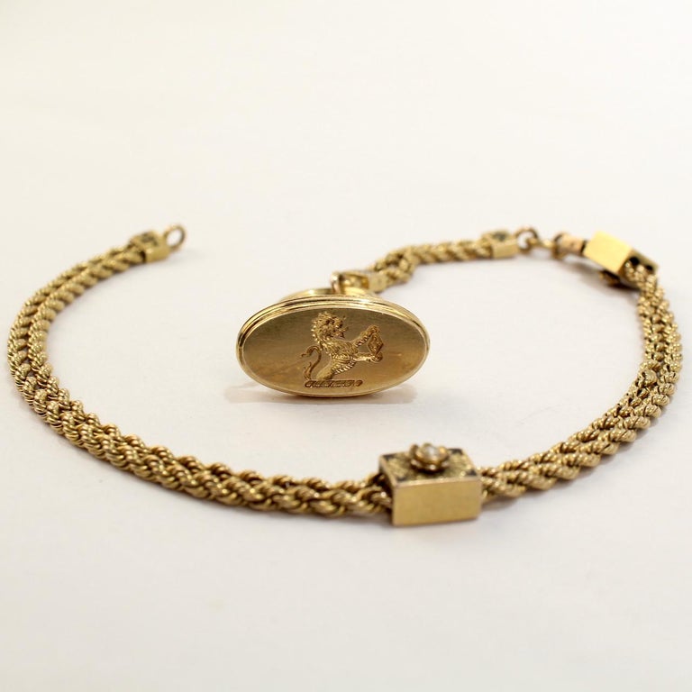 Antique Victorian Gold and Enamel Watch Chain with Slides and a Fob ...