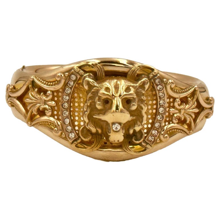 Antique Victorian Gold-Filled Lion Bangle Bracelet Tiger Cat Jewelry ...