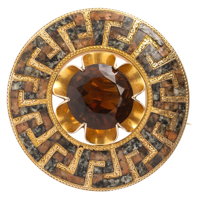 Antique Victorian Gold Greek Key Scottish Brooch For Sale at 1stDibs