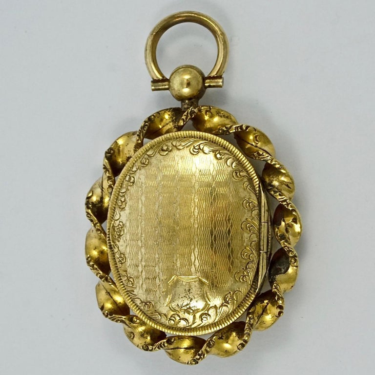 Antique Victorian Gold Plated Hand Engraved Locket For Sale at 1stDibs