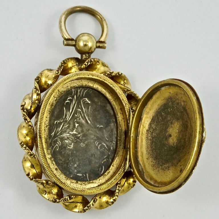 Antique Victorian Gold Plated Hand Engraved Locket For Sale at 1stDibs
