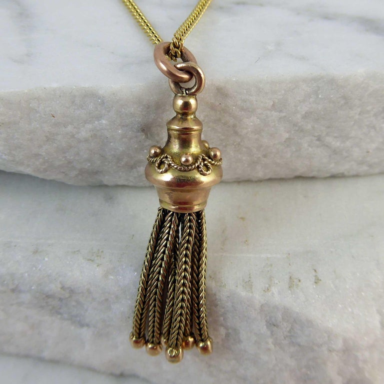 Antique Victorian Gold Tassel Pendant with Modern Chain, 9 Carat Yellow ...