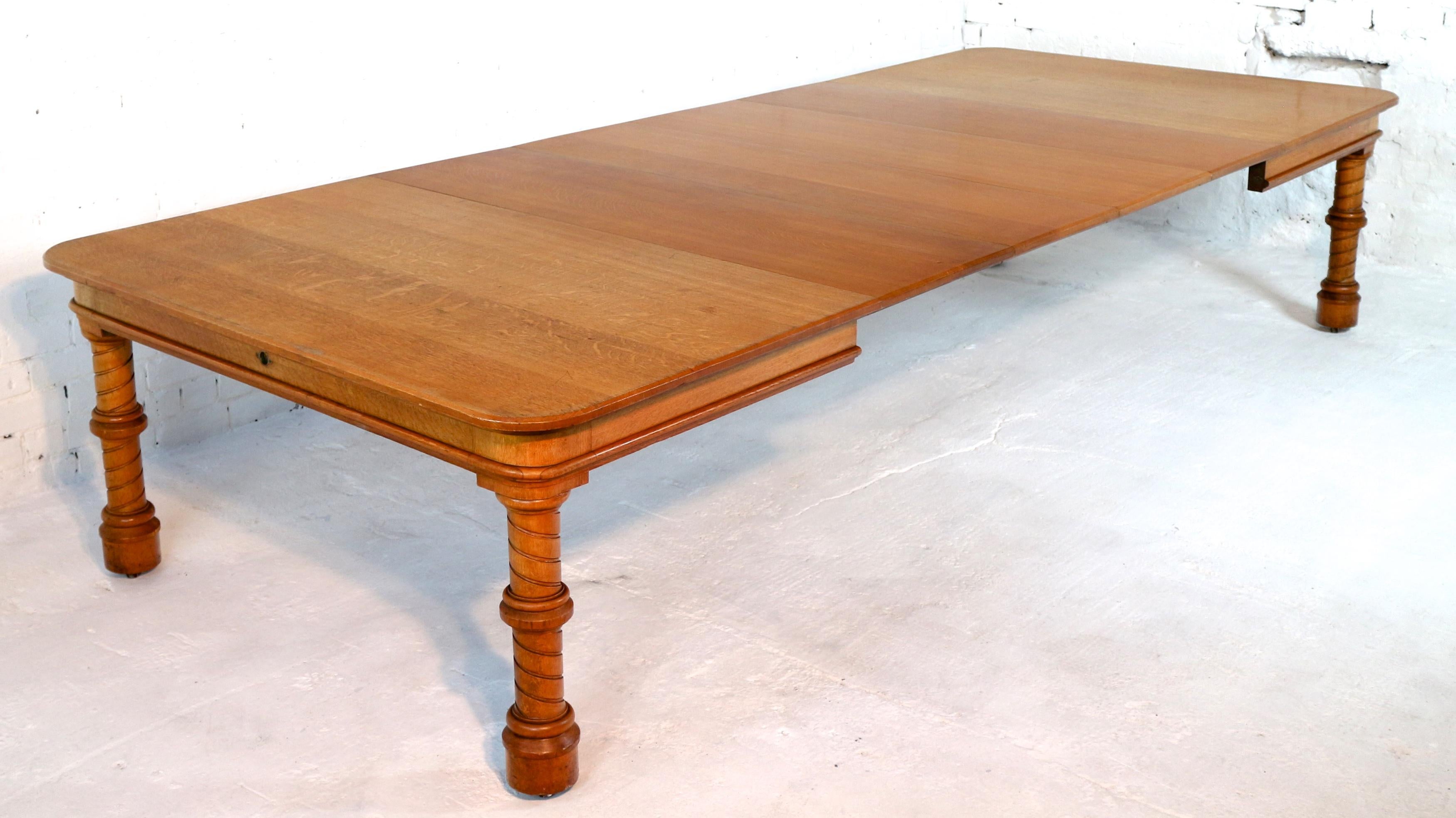 Antique Victorian Golden Oak Extending Dining Table and Leaf Holder at ...