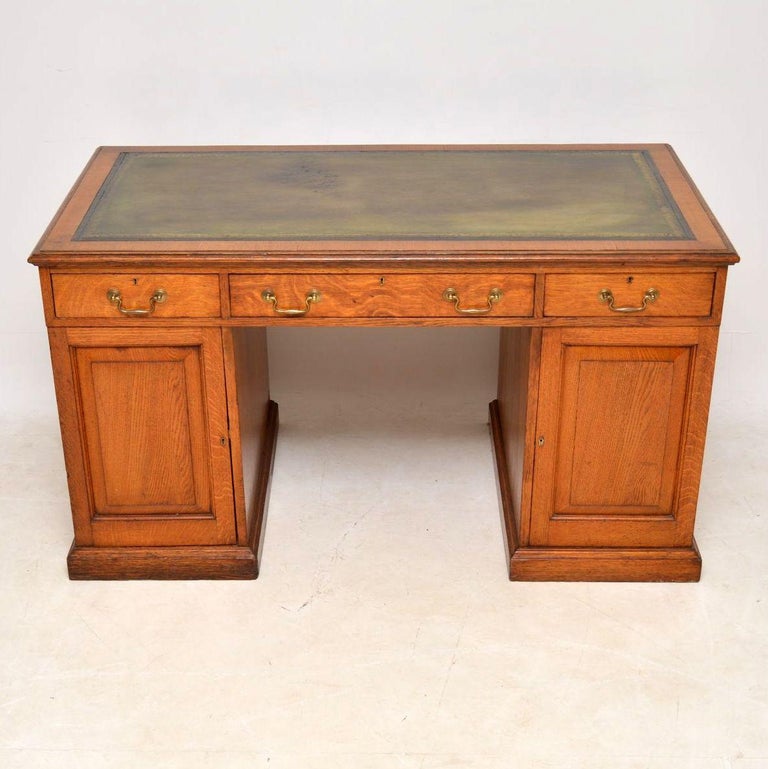 Antique Victorian Golden Oak Pedestal Desk at 1stDibs