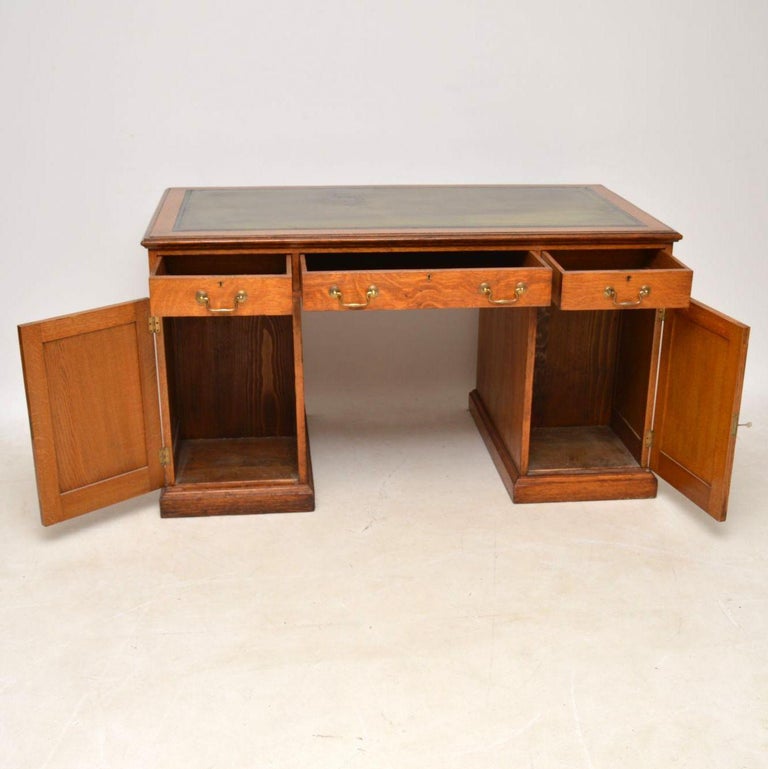 Antique Victorian Golden Oak Pedestal Desk at 1stDibs