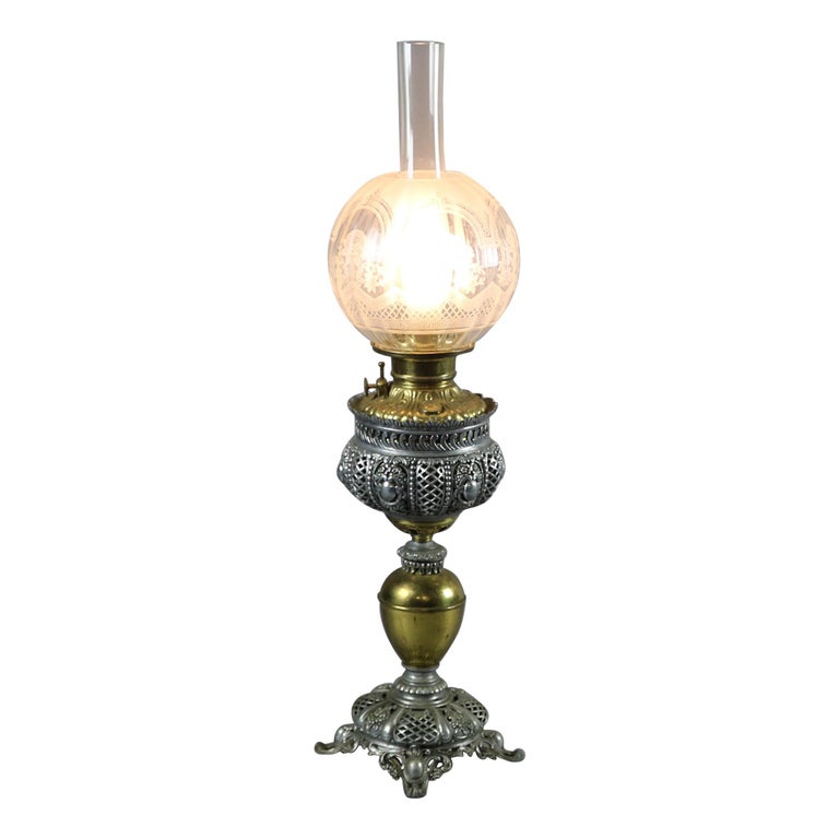 Antique Victorian Gone With The Wind MIxed Metal Parlor Table Lamp ...