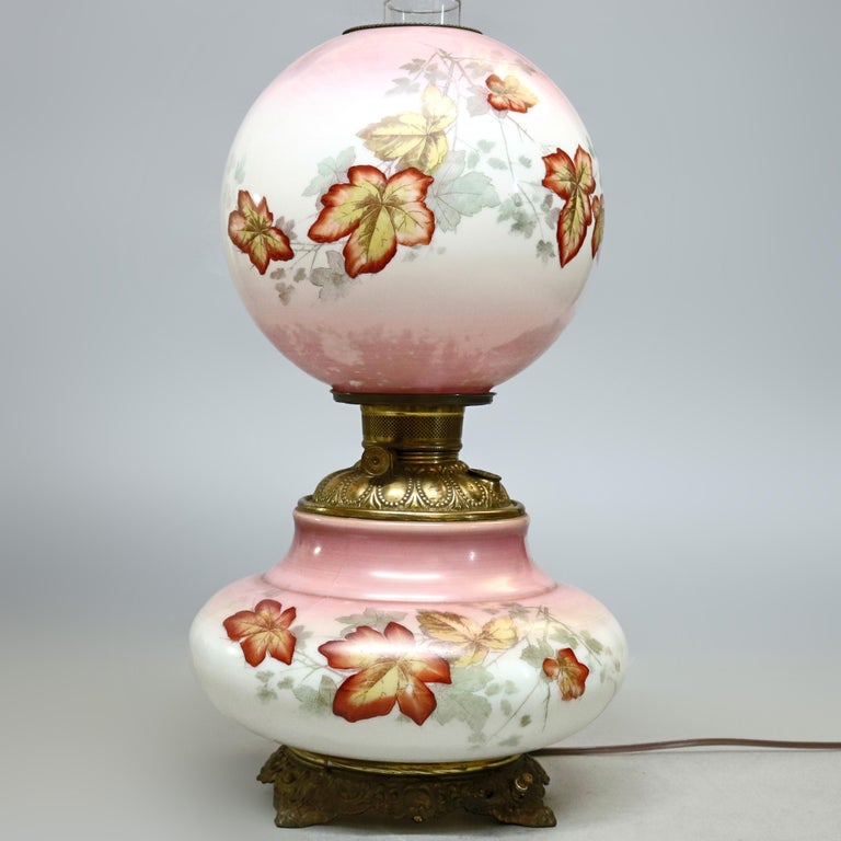 Antique Victorian Gone with the Wind Parlor Lamp, Fall Foliage ...