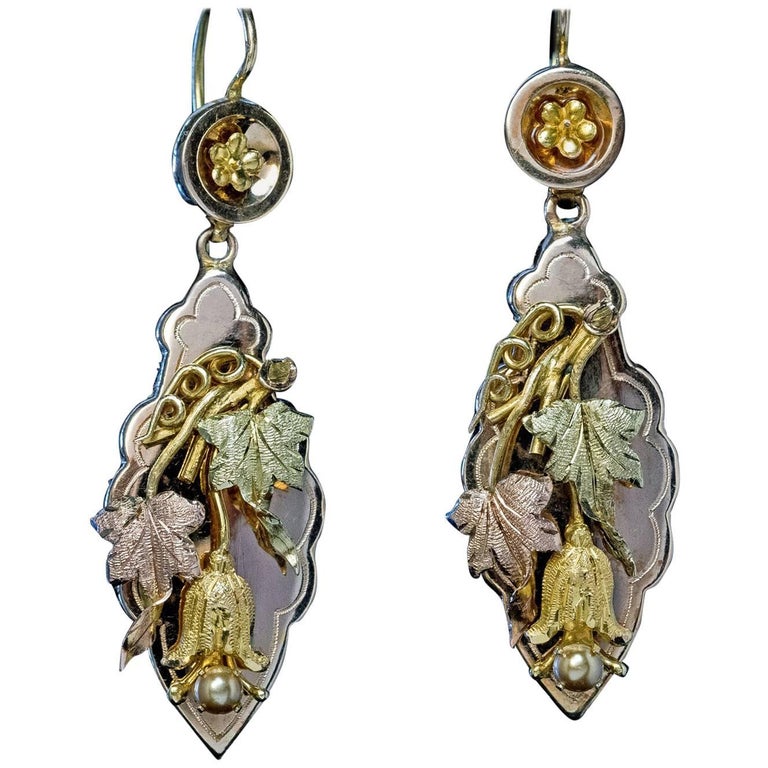 Antique Victorian Grape Vine Motif Gold Earrings at 1stDibs | grape earrings gold, gold grape ...