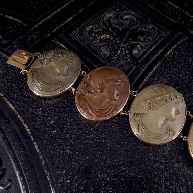 Antique Victorian Greek God and Goddess Lava Cameo Bracelet in Gold ...