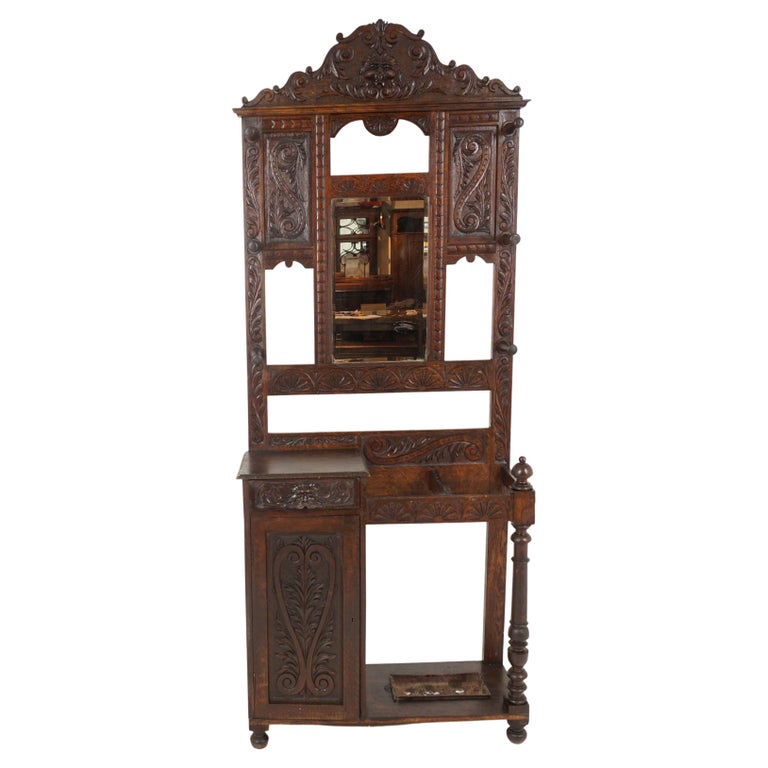 Antique Victorian Hall Stand, Carved Oak, "Green Man", Scotland 1880 ...