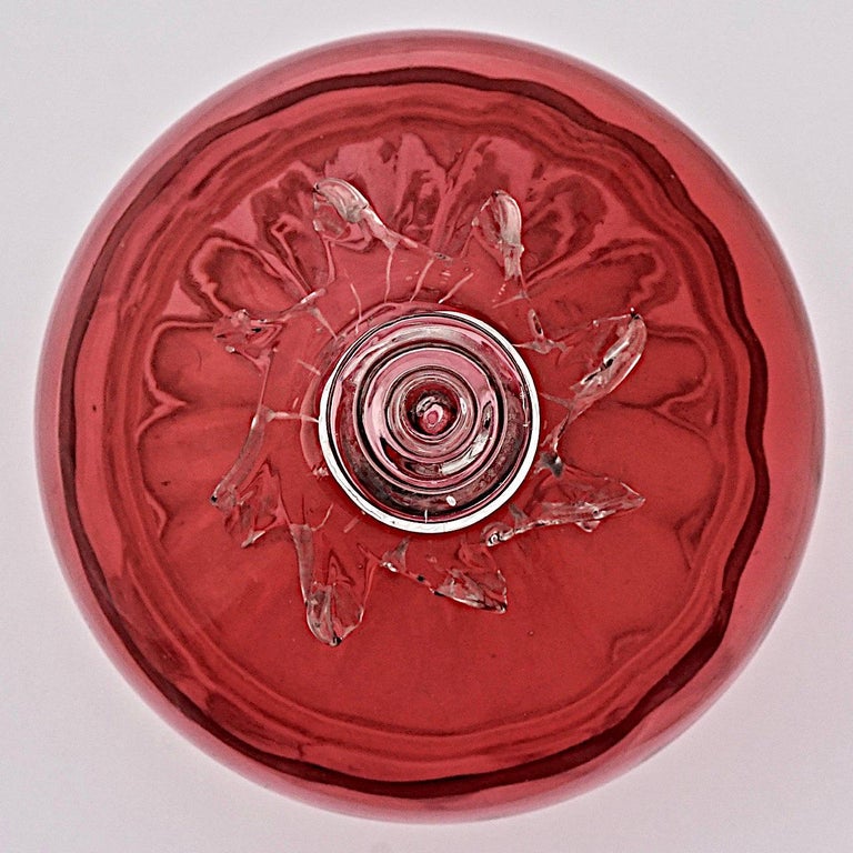 Antique Victorian Handmade Cranberry Glass Jar For Sale at 1stDibs