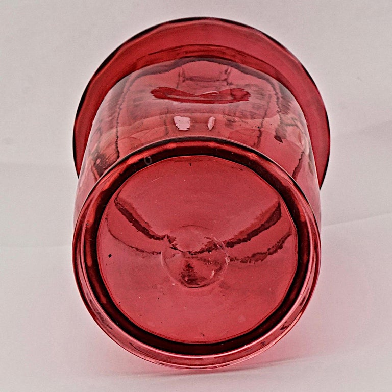 Antique Victorian Handmade Cranberry Glass Jar For Sale at 1stDibs