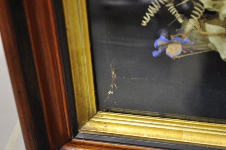 Antique Victorian Harp Design Flower Mourning Wreath Mahogany Shadow ...