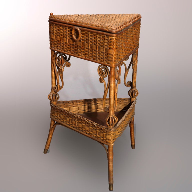 Antique Victorian Heywood Wakefield Wicker Corner Sewing Stand, circa ...