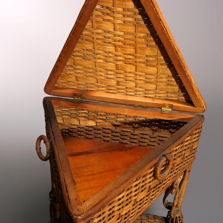 Antique Victorian Heywood Wakefield Wicker Corner Sewing Stand, circa ...