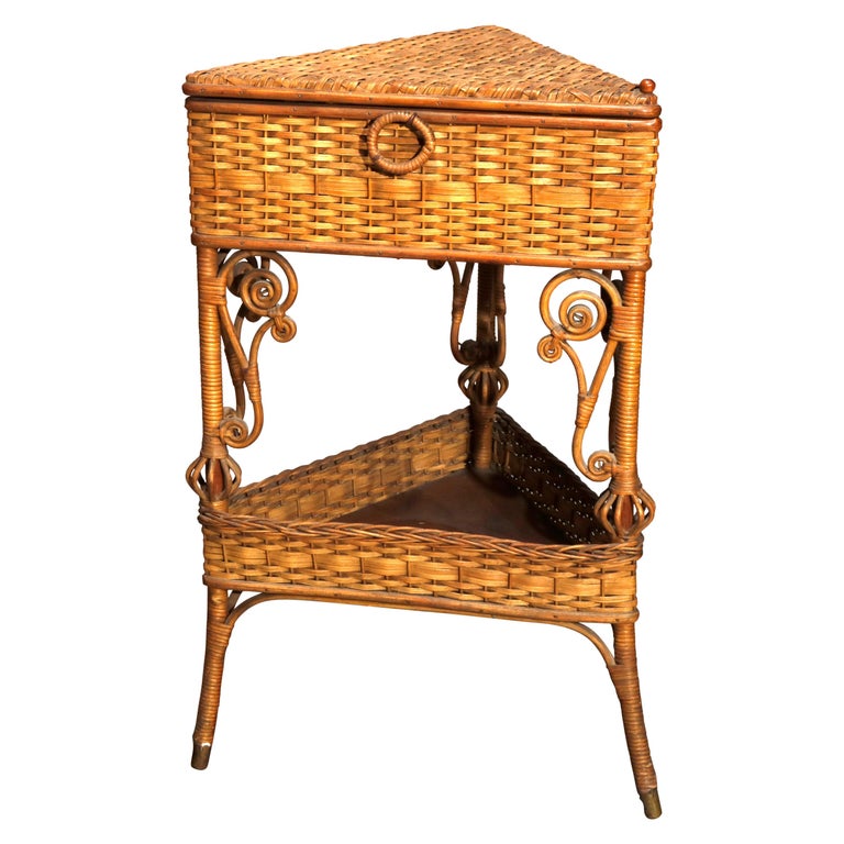 Antique Victorian Heywood Wakefield Wicker Corner Sewing Stand, circa ...