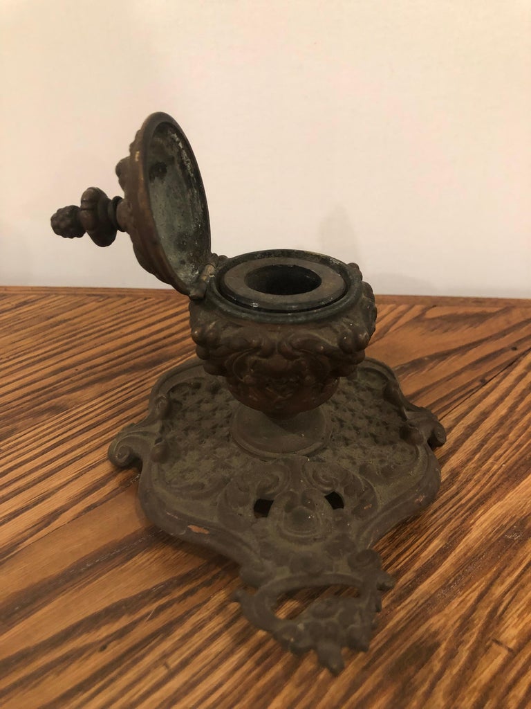 Antique Victorian Inkwell with Glass Insert For Sale at 1stDibs