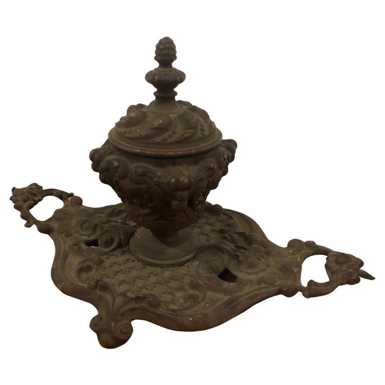 Antique Victorian Inkwell with Glass Insert For Sale at 1stDibs