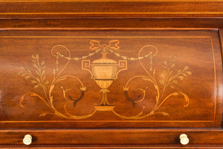 Antique Victorian Inlaid Mahogany Cylinder Bureau Desk 19th Century at ...