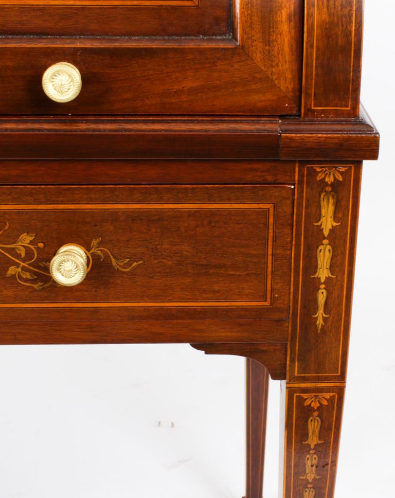 Antique Victorian Inlaid Mahogany Cylinder Bureau Desk 19th Century at ...