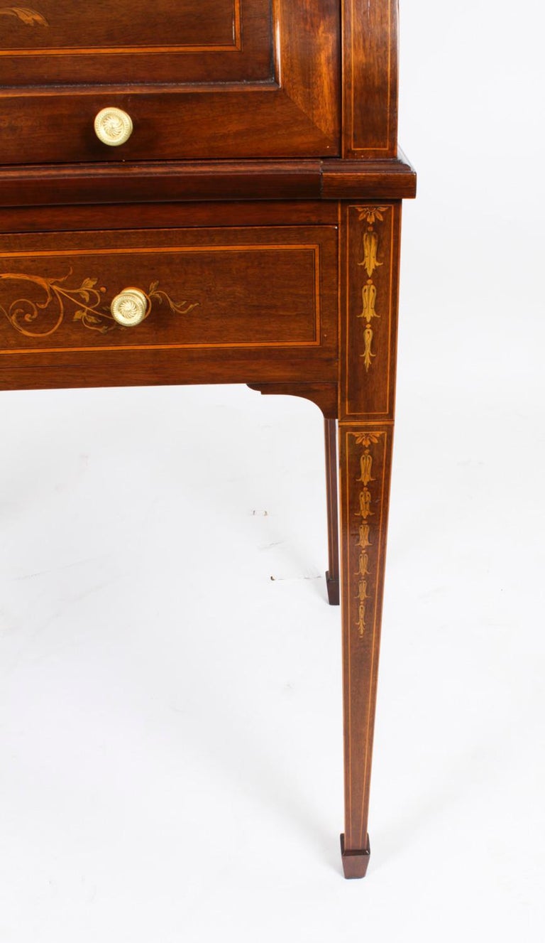 Antique Victorian Inlaid Mahogany Cylinder Bureau Desk 19th Century at ...
