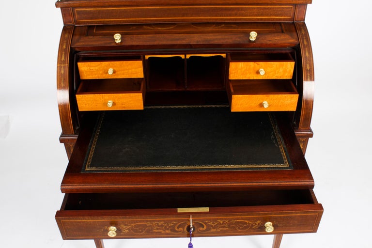 Antique Victorian Inlaid Mahogany Cylinder Bureau Desk 19th Century at ...