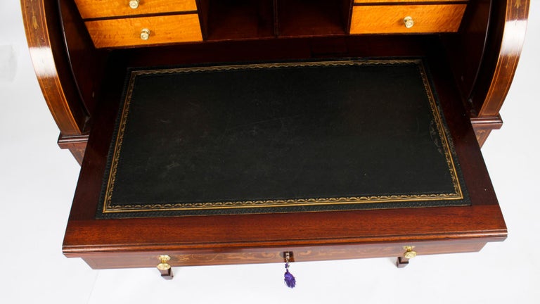 Antique Victorian Inlaid Mahogany Cylinder Bureau Desk 19th Century at ...