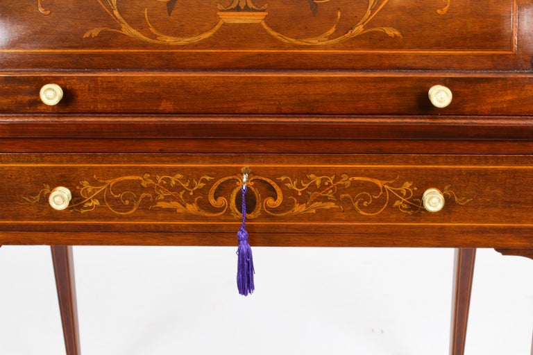 Antique Victorian Inlaid Mahogany Cylinder Bureau Desk 19th Century at ...