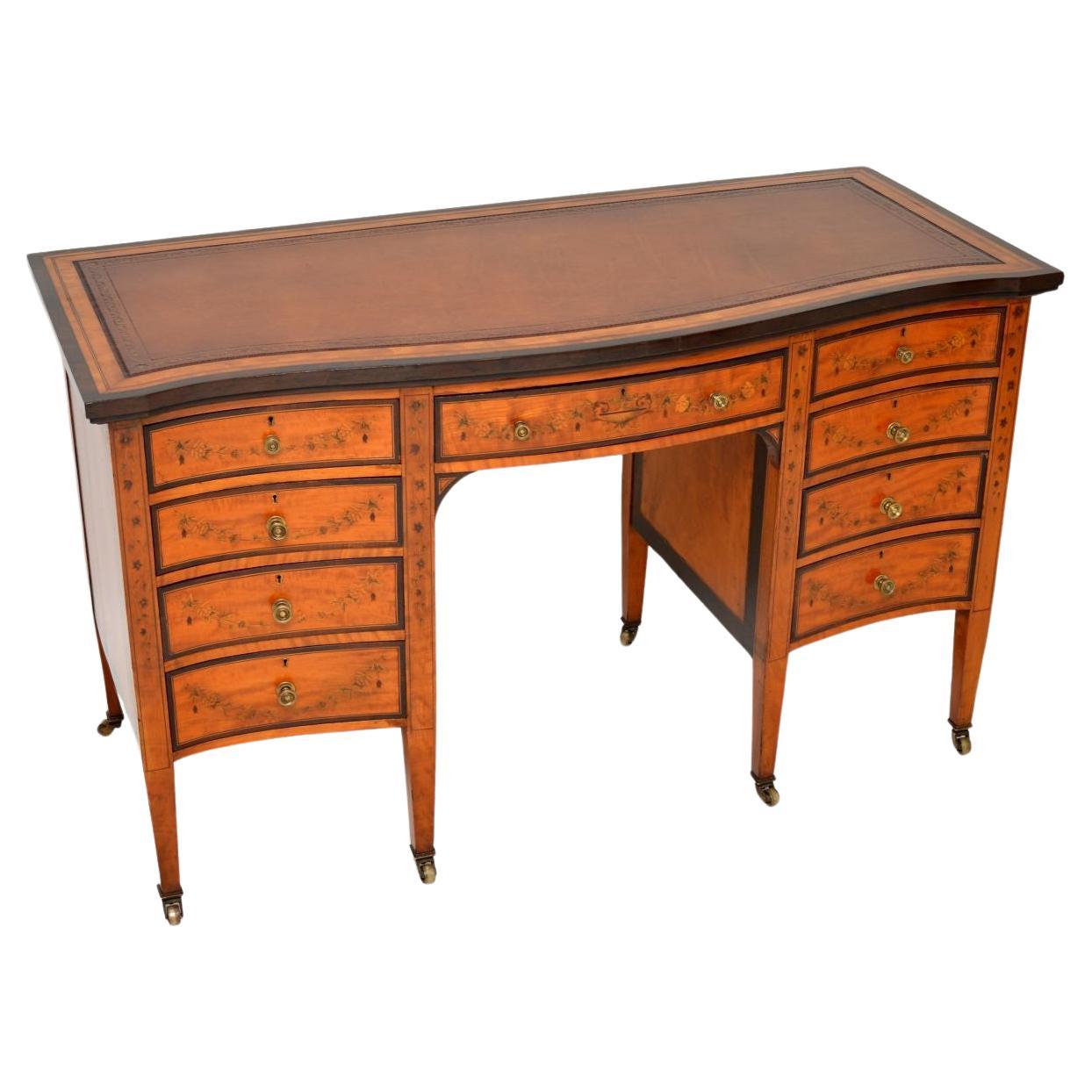 Antique Victorian Inlaid Satin Wood Leather Top Desk at 1stDibs