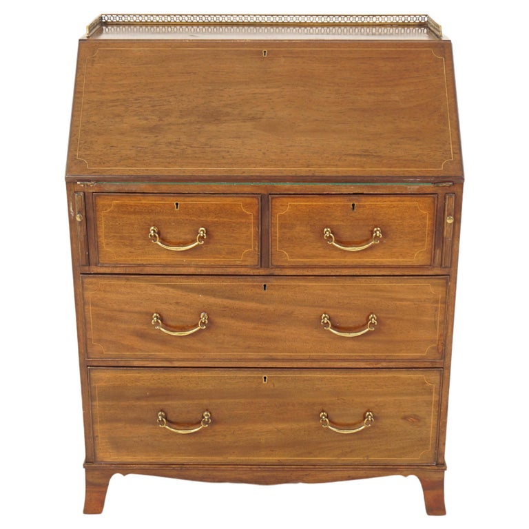 Antique Victorian Inlaid Slant Front Desk Bureau, Scotland 1900, H227 ...