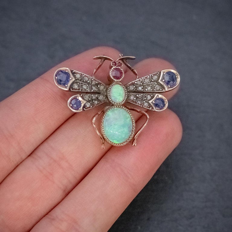 Victorian Insect Brooch Opal Diamond Ruby Sapphire 18 Carat Gold, circa ...