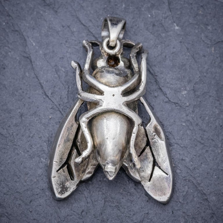 Antique Victorian Insect Paste Stone Pendant Silver, circa 1900 at 1stDibs