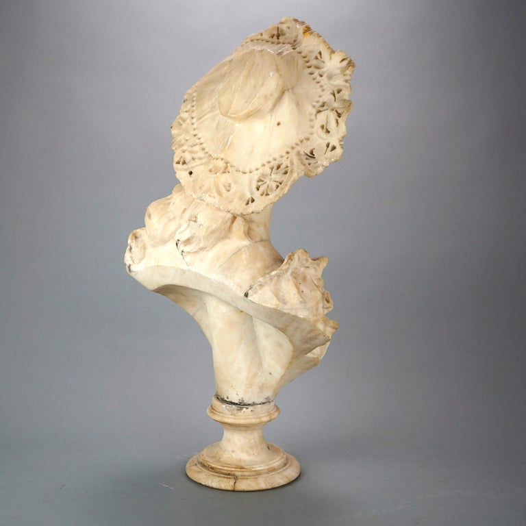 Antique Victorian Italian Carved Marble Bust Sculpture Signed A