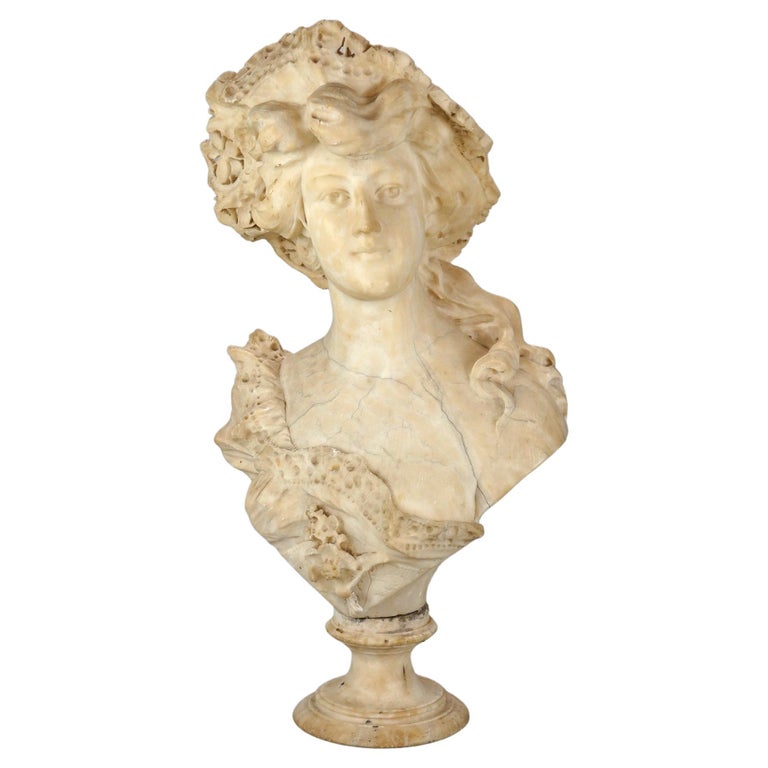 Antique Victorian Italian Carved Marble Bust Sculpture Signed A