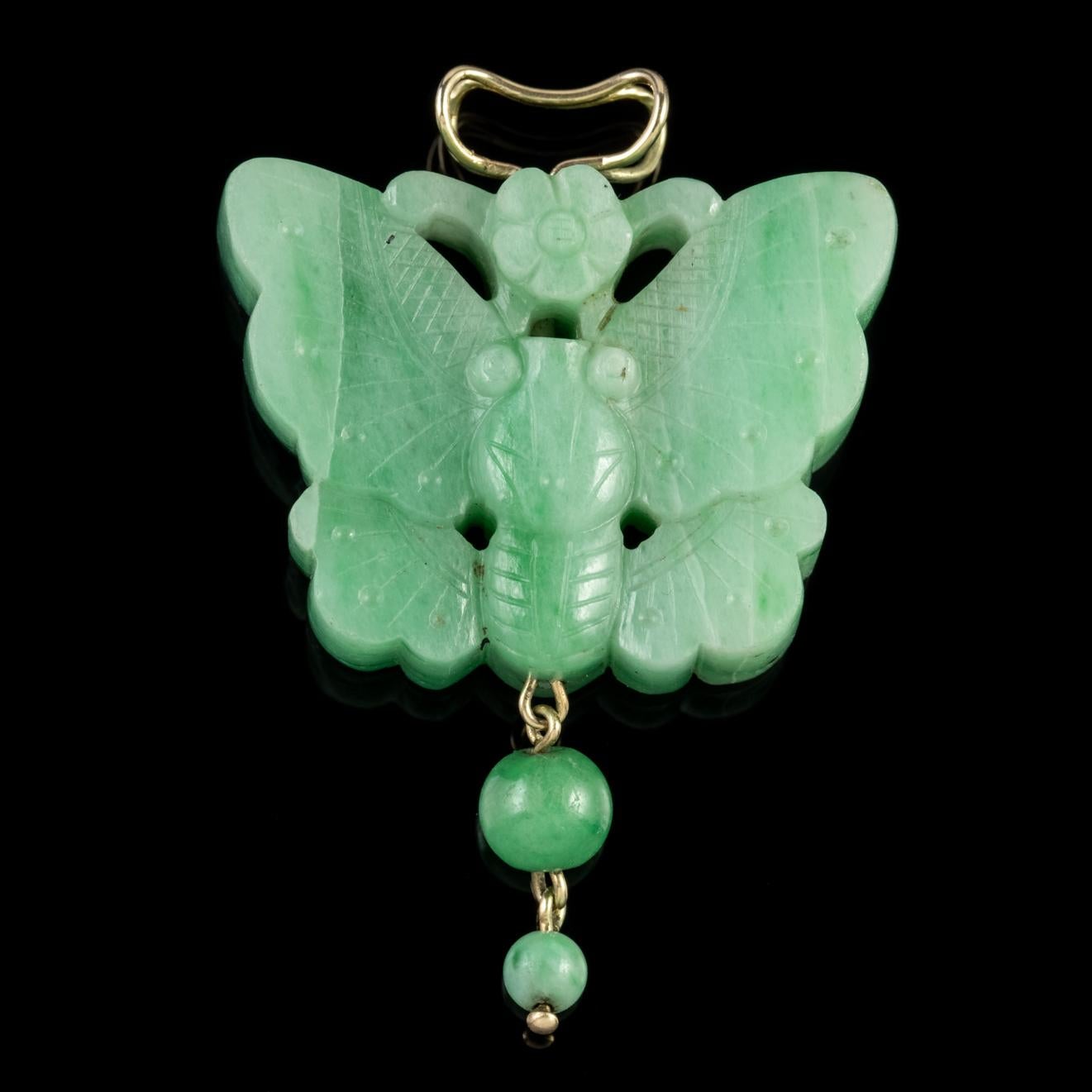 Antique Victorian Jade Butterfly Pendant 18 Carat Gold, circa 1900 For ...