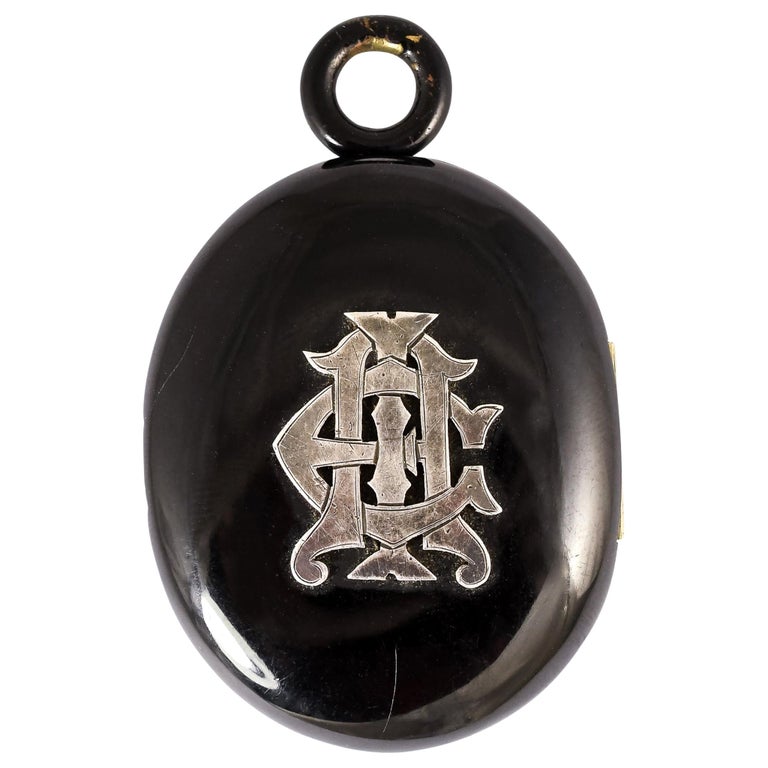 Antique Victorian Jet AEI Locket Pendant at 1stDibs