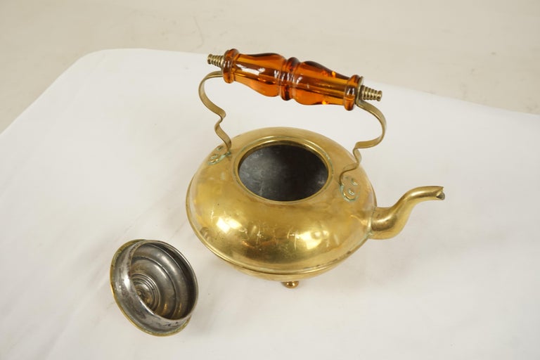 Antique Victorian Kettle, Brass Toddy Kettle, Amber Handle, Scotland ...