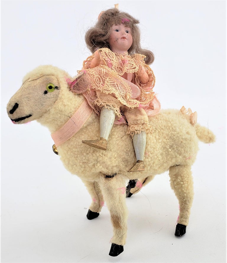 Antique Victorian Key Wind Mechanical Girl or Doll Riding a Lamb Toy ...